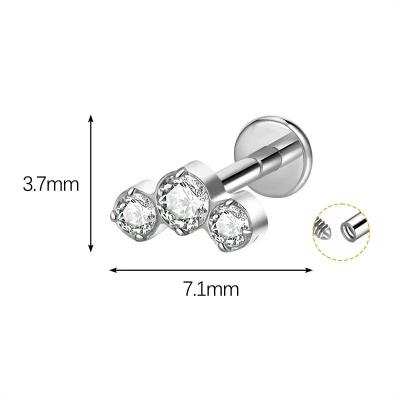 China Luxury Triple Crystal Cluster Labret Stud – Gold PVD Finish G23 Implant Grade Titanium Cartilage Helix Tragus for sale