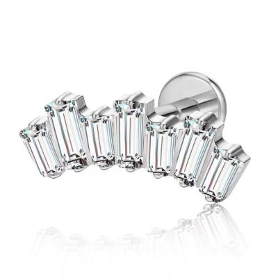 China Titanium Baguette CZ Crown Arc Labret Stud 16G (1.2mm) / 18G (1.0mm) Available Cartilage Helix Tragus Piercing Jewelry for sale