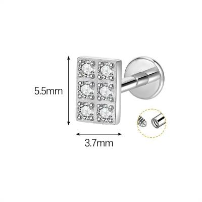 China Luxury Square Pavé Crystal Labret Stud – Gold PVD Finish G23 Implant Grade Titanium Cartilage Helix Tragus Piercing for sale