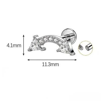 China Titanium CZ Triangle Crown Arc Labret Stud 16G (1.2mm) / 18G (1.0mm) Available Cartilage Helix Tragus Piercing Jewelry for sale