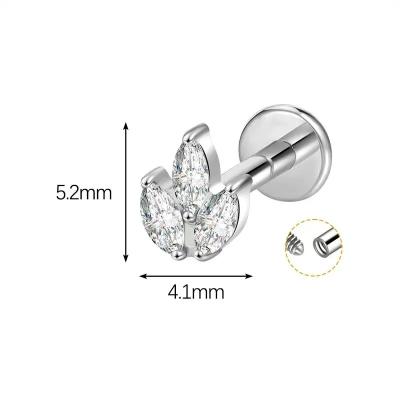 China Luxury Triple Marquise Crystal Flower Labret Stud – Gold PVD Finish G23 Implant Grade Titanium Cartilage Helix for sale