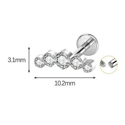 China Titanium Graduated CZ Crown Labret Stud Cartilage Helix Tragus Piercing Jewelry for sale