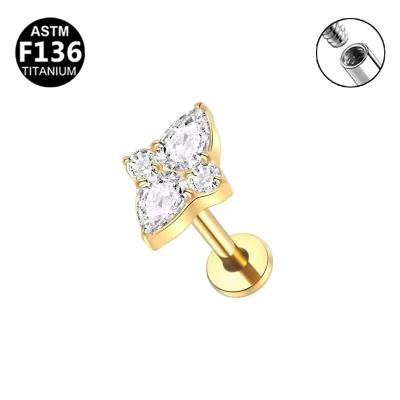 China Luxury Crystal Petal Flower Labret Stud – Gold PVD Finish G23 Implant Grade Titanium Cartilage Helix Tragus Piercing for sale