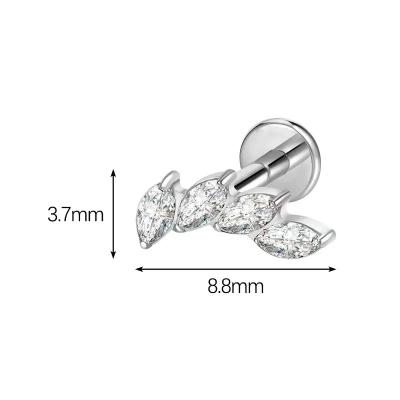 China Titanium Marquise CZ Leaf Cluster Labret Stud 16G (1.2mm) / 18G (1.0mm) Available Cartilage Helix Tragus Piercing for sale