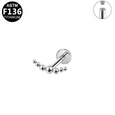 China Titanium Beaded Chain Labret Stud – Gold PVD Finish Cartilage Helix Tragus Piercing Jewelry for sale