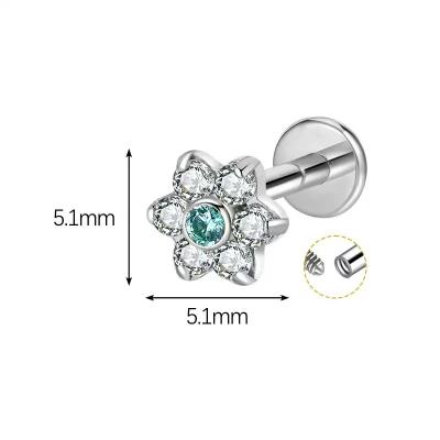 China Titanium Daisy Flower CZ Labret Stud 16G (1.2mm) or 18G (1.0mm) Cartilage Helix Tragus Piercing Jewelry for sale