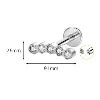 China Titanium 5-CZ Curved Cluster Labret Stud 16G (1.2mm) / 18G (1.0mm) Cartilage Helix Tragus Piercing Jewelry for sale