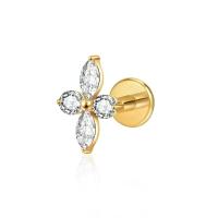 China G23 Titanium Four Petal CZ Flower Flat Back Labret Stud | Luxury Floral Piercing Jewelry for sale