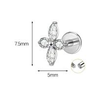 China G23 Titanium Four Petal CZ Flower Flat Back Labret Stud | Luxury Floral Piercing Jewelry for sale