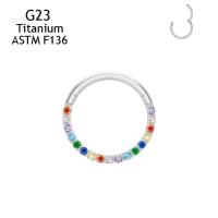 China Luxury Rainbow Pavé CZ Clicker Hoop Ring Rainbow CZ Hinged Clicker Ring  Multicolor Pavé Cartilage Hoop  Rainbow Crystal Titanium Hoop Ring  Colorful CZ Seamless Clicker Piercing Ring for sale