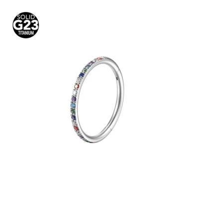 China G23 Titanium Rainbow Pavé CZ Clicker Hoop Ring Rainbow CZ Hinged Clicker Hoop Ring  Implant Grade Titanium Multicolor CZ Hoop  Rainbow Crystal Cartilage Clicker Ring  Colorful CZ Seamless Piercing for sale