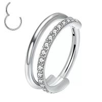 China Luxury Double Layer Pavé CZ Clicker Hoop Ring Double Hoop CZ Clicker Ring  Layered Pavé Crystal Hinged Hoop  Dual Band Gold Titanium Clicker Ring  Premium Double Row Cartilage Hoop for sale