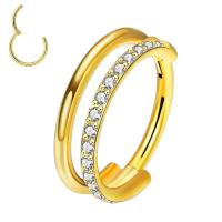 China Luxury Double Layer Pavé CZ Clicker Hoop Ring Double Hoop CZ Clicker Ring  Layered Pavé Crystal Hinged Hoop  Dual Band Gold Titanium Clicker Ring  Premium Double Row Cartilage Hoop for sale