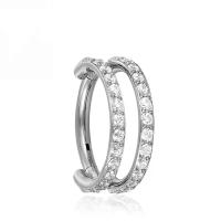 China Gold Double Row Pave CZ Clicker Hoop Ring Double Row Crystal Clicker Ring Pave Set CZ Piercing Hoop Gold Two-Row Gemstone Hoop for sale