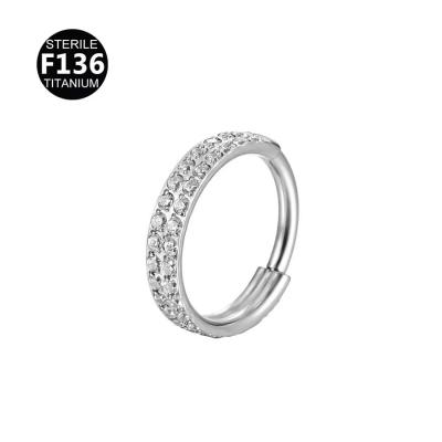 China Luxury Double Row Pavé CZ Clicker Hoop Ring Double Row CZ Hinged Clicker Ring  Dual Pavé Titanium Hoop Ring  Gold PVD Double Crystal Clicker Hoop  Premium Double Pavé Cartilage Hoop Rin for sale