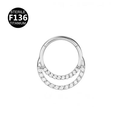 China Luxury Interlocking Double Pavé CZ Clicker Hoop Ring Double Layer CZ Clicker Hoop Ring  Intertwined Crystal Titanium Piercing Hoop  Dual Circle Pavé Cartilage Ring  Premium Double Band CZ Clicker for sale
