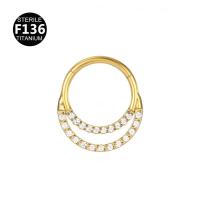 China Luxury Interlocking Double Pavé CZ Clicker Hoop Ring Double Layer CZ Clicker Hoop Ring  Intertwined Crystal Titanium Piercing Hoop  Dual Circle Pavé Cartilage Ring  Premium Double Band CZ Clicker for sale