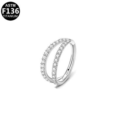 China Luxury Double Layer Pavé CZ Clicker Hoop Ring Double Row Crystal Clicker Hoop Ring  Gold Titanium Dual Hoop CZ Piercing Ring  Premium Double Pavé Cartilage Hoop  Elegant Layered CZ Hinged Hoopring for sale
