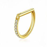 China Luxury Half Pavé CZ Clicker Hoop Ring Geometric Half Pavé CZ Clicker Ring  Square Shape Crystal Hinged Hoop Ring  Minimalist Titanium CZ Cartilage Hoop  Elegant Half Eternity Piercing Ring for sale