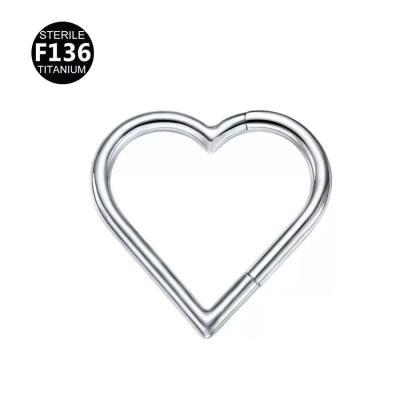 China Elegant Heart-Shaped Seamless Clicker Hoop Ring Love Heart Titanium Clicker Hoop  Double-Line Heart Piercing Ring  Minimalist Heart-Shaped Cartilage Hoop  Luxury Heart Seamless Piercing Ring for sale