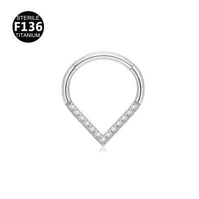 China Elegant Heart-Shaped Pavé CZ Clicker Hoop Ring Heart Pavé Crystal Clicker Ring  Luxury Heart-Shaped CZ Piercing Hoop  Minimalist Heart CZ Cartilage Hoop  Romantic Heart Pavé Titanium Clicker for sale