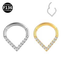 China Elegant Heart-Shaped Pavé CZ Clicker Hoop Ring Heart Pavé Crystal Clicker Ring  Luxury Heart-Shaped CZ Piercing Hoop  Minimalist Heart CZ Cartilage Hoop  Romantic Heart Pavé Titanium Clicker for sale