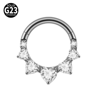 China Heart-Shaped CZ Cluster Clicker Hoop Ring Heart Crystal Cluster Clicker Ring  Romantic Heart CZ Piercing Hoop  Multi-Stone Heart Pavé Clicker Ring  Luxury Heart Charm Titanium Hoop for sale