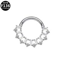 China ASTM F136 Titanium Baguette & CZ Pavé Clicker Hoop Ring Luxury Baguette Crystal Titanium Clicker Ring  Mixed-Cut CZ Pavé Piercing Hoop  Elegant Baguette & Round CZ Clicker Hoop  Premium ASTM F136 for sale