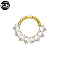 China ASTM F136 Titanium Baguette & CZ Pavé Clicker Hoop Ring Luxury Baguette Crystal Titanium Clicker Ring  Mixed-Cut CZ Pavé Piercing Hoop  Elegant Baguette & Round CZ Clicker Hoop  Premium ASTM F136 for sale