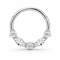 China Marquise & Round CZ Cluster Clicker Hoop Ring Triple Stone Crystal Clicker Hoop  Marquise Crystal Cluster Piercing Ring  Elegant Three-Stone CZ Hoop  Luxury Marquise & Round Gem Clicker for sale