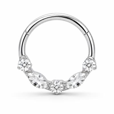 China Marquise & Round CZ Cluster Clicker Hoop Ring Triple Stone Crystal Clicker Hoop  Marquise Crystal Cluster Piercing Ring  Elegant Three-Stone CZ Hoop  Luxury Marquise & Round Gem Clicker for sale