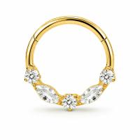 China Marquise & Round CZ Cluster Clicker Hoop Ring Triple Stone Crystal Clicker Hoop  Marquise Crystal Cluster Piercing Ring  Elegant Three-Stone CZ Hoop  Luxury Marquise & Round Gem Clicker for sale