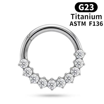 China F136 Titanium 9-Stone Round CZ Cluster Clicker Hoop 9-Stone Crystal Arc Clicker Ring *   Graduated Round CZ Hinged Segment Ring  Gold Pavé Curve Piercing Hoop    Brilliant CZ Multi-Stone Cartilage for sale