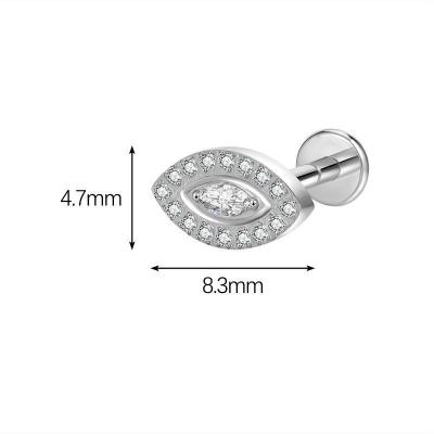 China Evil Eye Marquise & Round CZ Flat Back Labret Stud Evil Eye Crystal Labret Stud Marquise Center Eye Piercing Jewelry Gold Pave Halo Eye Flat Back Stud Elegant Cubic Zirconia Labret Mystical Eye for sale