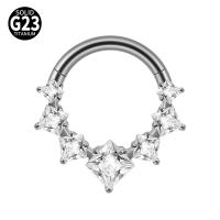 China G23 Princess Cut CZ Clicker Hoop Ring Seven-Stone Square CZ Clicker Ring Curved Princess Cut Crystal Piercing Hoop Gold Graduated Diamond-Cut Cluster Hoop Elegant Square Gemstone Statement Ring for sale