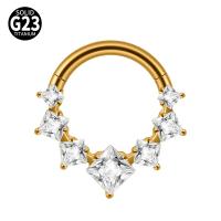 China G23 Princess Cut CZ Clicker Hoop Ring Seven-Stone Square CZ Clicker Ring Curved Princess Cut Crystal Piercing Hoop Gold Graduated Diamond-Cut Cluster Hoop Elegant Square Gemstone Statement Ring for sale
