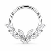 China Gold Floral Marquise & Round CZ Clicker Hoop Ring Butterfly Crystal Clicker Ring Marquise Flower Piercing Hoop Gold Floral Gemstone Cluster Hoop Elegant Butterfly Statement Ring Sparkling Marquise for sale