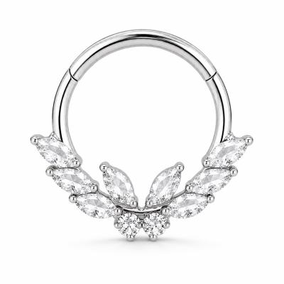 China Gold Floral Marquise & Round CZ Clicker Hoop Ring Butterfly Crystal Clicker Ring Marquise Flower Piercing Hoop Gold Floral Gemstone Cluster Hoop Elegant Butterfly Statement Ring Sparkling Marquise for sale