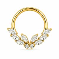 China Gold Floral Marquise & Round CZ Clicker Hoop Ring Butterfly Crystal Clicker Ring Marquise Flower Piercing Hoop Gold Floral Gemstone Cluster Hoop Elegant Butterfly Statement Ring Sparkling Marquise for sale
