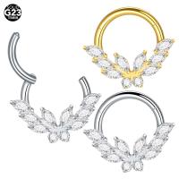China Gold Floral Marquise & Round CZ Clicker Hoop Ring Butterfly Crystal Clicker Ring Marquise Flower Piercing Hoop Gold Floral Gemstone Cluster Hoop Elegant Butterfly Statement Ring Sparkling Marquise for sale