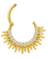China Gold Sunburst Round CZ Clicker Hoop Ring – Radiating Spike Hinged Segment Design Sunray Crystal Clicker Ring Radiating Spike Piercing Hoop Gold Round CZ Sunburst Cluster Hoop Elegant Solar Statement for sale