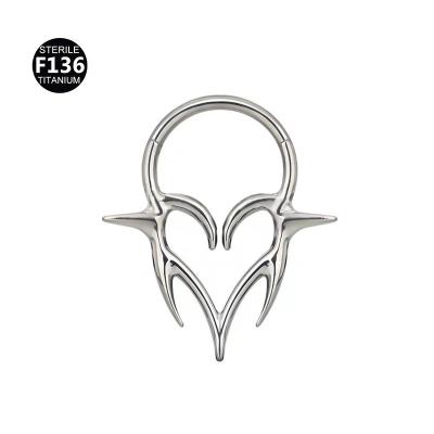 China Gold Abstract Heart & Spike Clicker Hoop Ring – Sculptural Hinged Segment Design Gothic Heart Clicker Ring Abstract Thorn Piercing Hoop Gold Sculptural Statement Ring Elegant Heart & Horn Clicker Hoop for sale