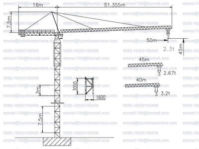 China QTZ125 TC5023 Topkit Tower Crane 50m Jib 10t Capacity 2.3t Tip Load 45m Free Standing for sale