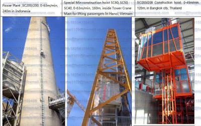 China SC200/200 Passenger Hoist 4000kg Capacity 63m/min Speed 110m Height for sale