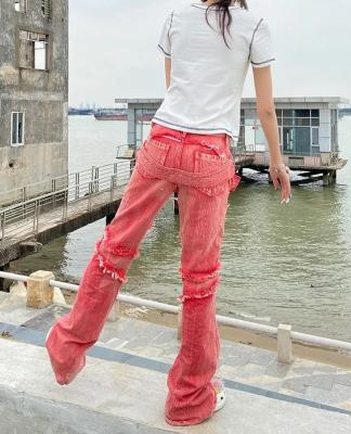 China Straight Fashion Casual Pants Pink Plain Pattern Cotton Material for sale