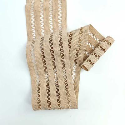 China Custom Size Woven Elastic Band Beige Stretchy Lace Band Hollow Out Elastic Band for Clothing for sale