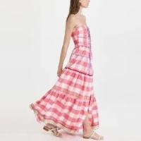 China Ladies Puff Sleeve Dress for Women Ruching Checks Clothing Manufacturers Elegant Cotton Custom Logo Maxi Dress for sale