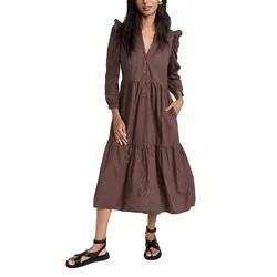 China Casual Dresses View Larger Imageadd to Compareshareladies Poplin V Neck Dress for Women Long Sleeve Clothing Manufacturers Elegant Striped Print Custom Lo for sale