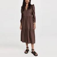 China Casual Dresses View Larger Imageadd to Compareshareladies Poplin V Neck Dress for Women Long Sleeve Clothing Manufacturers Elegant Striped Print Custom Lo for sale