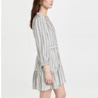 China Ladies Long Sleeve Casual Ruffle V Neck Striped Viscose Mini Dress for Women for sale